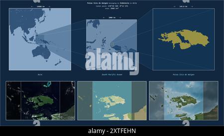Pulau Isla de Waigeo in the South Pacific Ocean on a colored elevation ...