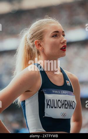 Elena Kulichenko participating in the high jump at the Paris 2024 ...