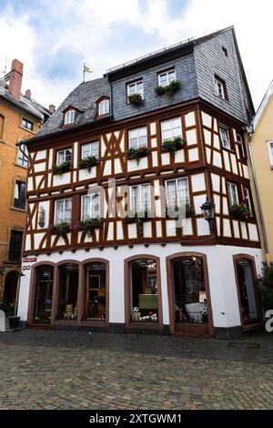 Mainz, Germany. July 2, 2024. Typical german timber framed house and a ...