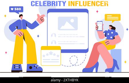 Vector Illustration of Celebrity Influencers Posting on the Internet ...