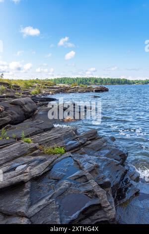 The rocky terrain at Lighthouse Point in Kilbear Provincial Park. The ...