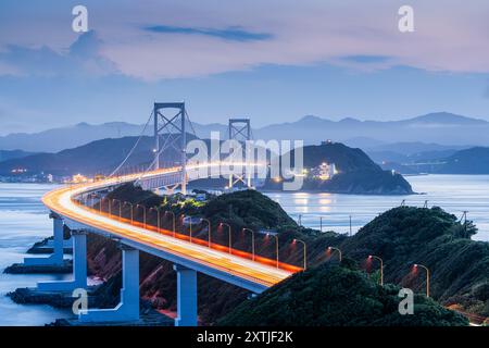 Onaruto Bridge connecting Awaji Island to Tokushima, Japan at twilight ...