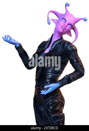 3D rendering of a purple female teenager alien isolated on white ...