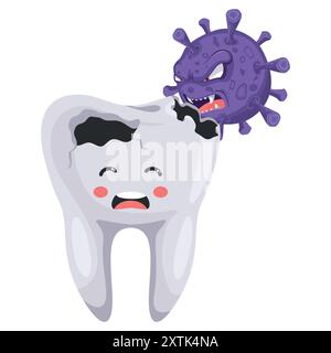 Decayed tooth cartoon with infection being attacked by a Streptococcus ...