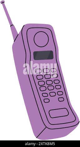 Cartoon cellphone retro 90s with antenna. Vintage mobile phone on a ...