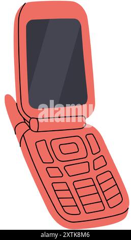 Classic retro flip mobile phone in 90s pixel style. Y2K aesthetic ...