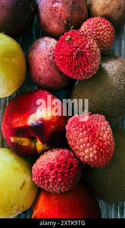 Colorful fruit mix in a ceramic plate. Healthy eating Stock Photo - Alamy