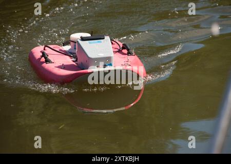 R/C boat measuring flow and velocity of river Stock Photo - Alamy