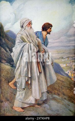 Illustration of Moses with the Tablets of Law and his Servant Joshua ...