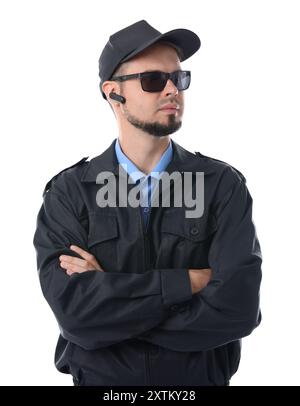 Security guard in uniform and sunglasses isolated on white Stock Photo ...