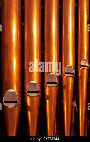 Copper organ pipes in the Temppeliaukio Church, Helsinki, Finland Stock ...