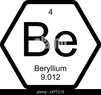 Beryllium, Be, periodic table element with name, symbol, atomic number ...