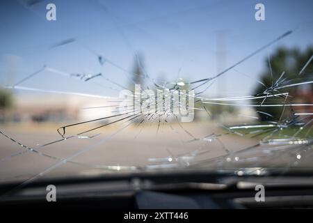 Smashed vehicle windscreen with massive hailstorm damage Stock Photo ...