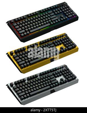 Collection of mechanical keyboards isolated on white background with ...