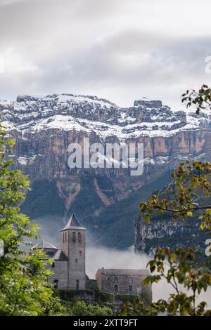 Torla Church in Pyrenees Ordesa Valley at Aragon Huesca Spain Stock ...