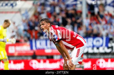 Tromso 20240815. Tromso's Jens Hjertø-Dahl and Kilmarnock's Lewis Mayo ...