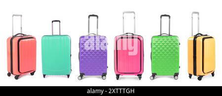 Set of different colorful suitcases on white background. Banner design ...