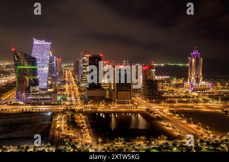 Modern designed Towers constructed at Lusail city with clear blue sky ...