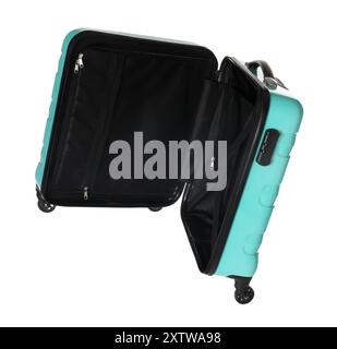 Open empty suitcase for travelling in air isolated on white Stock Photo ...