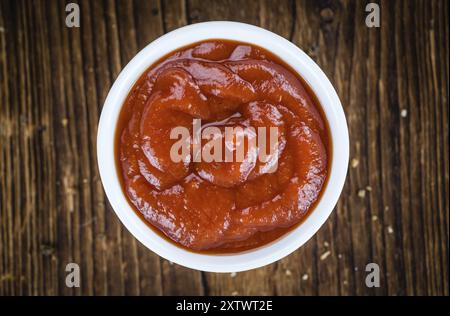 Fresh made Ketchup on a vintage background (close-up shot Stock Photo ...