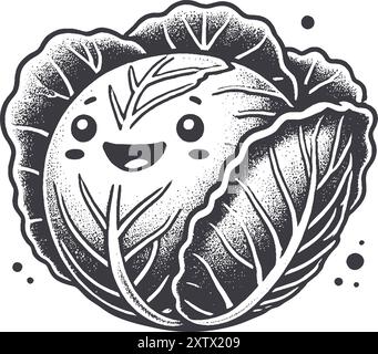 Grunge-Style Cabbage Smiling Vegetable Character with Texture, Rough ...