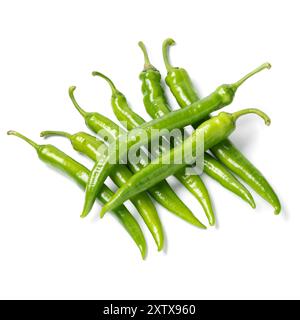 Heap of fresh green whole turkish carliston peppers isolated on white ...