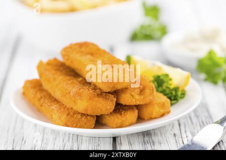 close-up of fish sticks, fish fillet fingers breaded and deep-fried ...