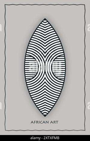 African shield wooden traditional board with tribal ornament in cartoon ...