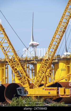 Transhipment centre for offshore wind turbines, which are transported ...