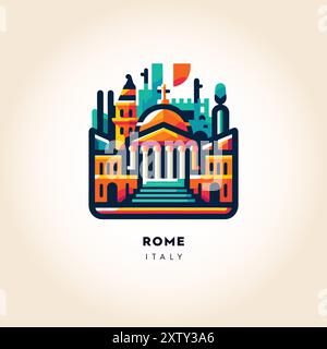 Roman city skyline colorful vector illustration. Ancient architectural ...