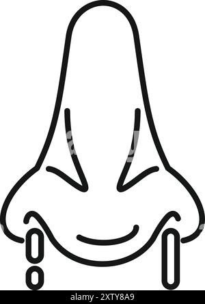 Line drawing of a human nose with mucus dripping showing allergy or ...