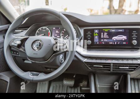 Kyiv Ukraine April 14 2024 Czech new model Skoda Octavia A8 modern car interior dashboard and steering wheel closeup. Technologies combining lux Stock Photo Alamy