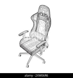 Gaming chair wireframe vector illustration. Drawing of computer chair ...