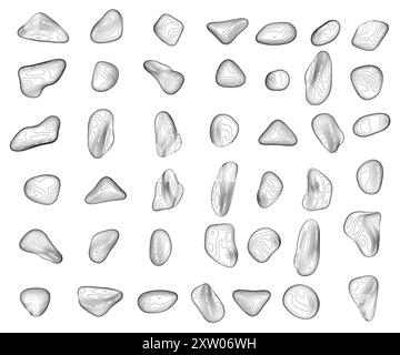 Set of Outline pebbles and natural stones. Hand drawn illustration ...