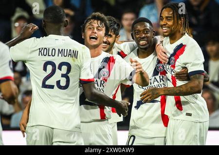 Ousmane DEMBELE of PSG celebrate his goal with teammates during the ...