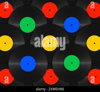 Set of vinyl LP records with label isolated on violet background. 3d ...