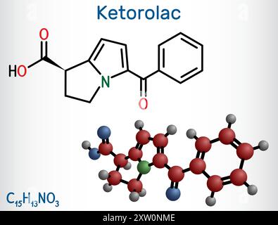 Ketorolac molecule. It is nonsteroidal anti-inflammatory drug NSAID ...