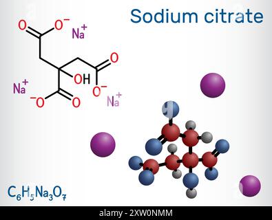 Sodium citrate, trisodium citrate molecule. Food additive ...