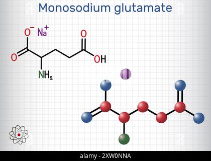 Monosodium glutamate, MSG, sodium glutamate molecule. It is flavor ...