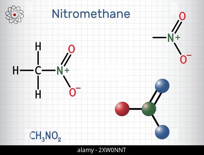 Nitromethane molecule. Structural chemical formula and molecule model ...