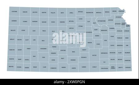 Kansas, KS, gray political map, with the capital Topeka and largest ...