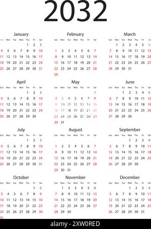 Calendar 2032 year icon in flat style. Planner vector illustration on ...