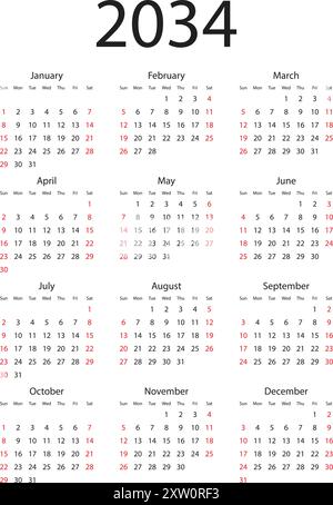 Calendar 2034 year icon in flat style. Planner vector illustration on ...