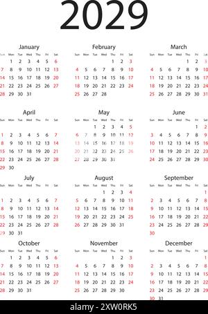 Calendar 2029 year icon in flat style. Planner vector illustration on ...