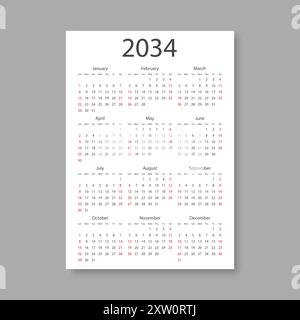 Calendar 2034 year icon in flat style. Planner vector illustration on ...