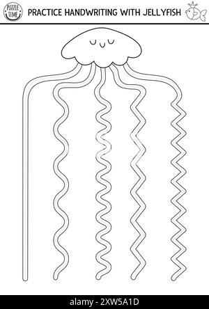 Vector under the sea handwriting practice worksheet. Ocean life ...