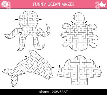 Under the sea geometrical maze set for kids. Ocean preschool printable ...