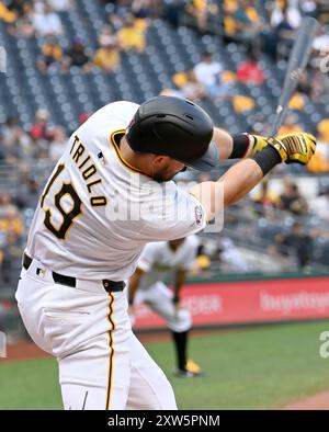 Pittsburgh Pirates' Jared Triolo hits into a double play with the bases ...