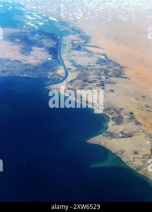 View of the Suez Canal an artificial sea-level waterway in Egypt ...