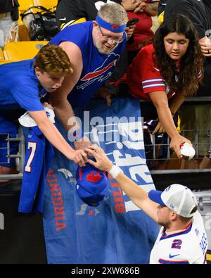 Buffalo Bills kicker Tyler Bass (2) kicks off against the Denver ...